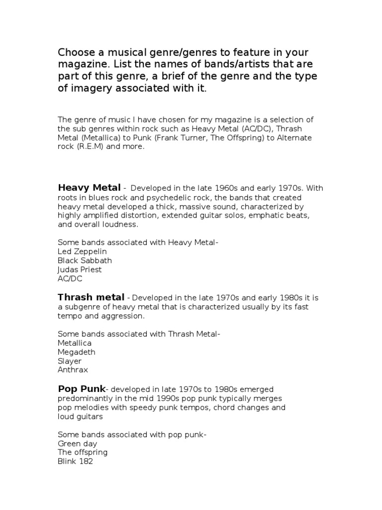 Rock Genre Overview and Key Bands | PDF