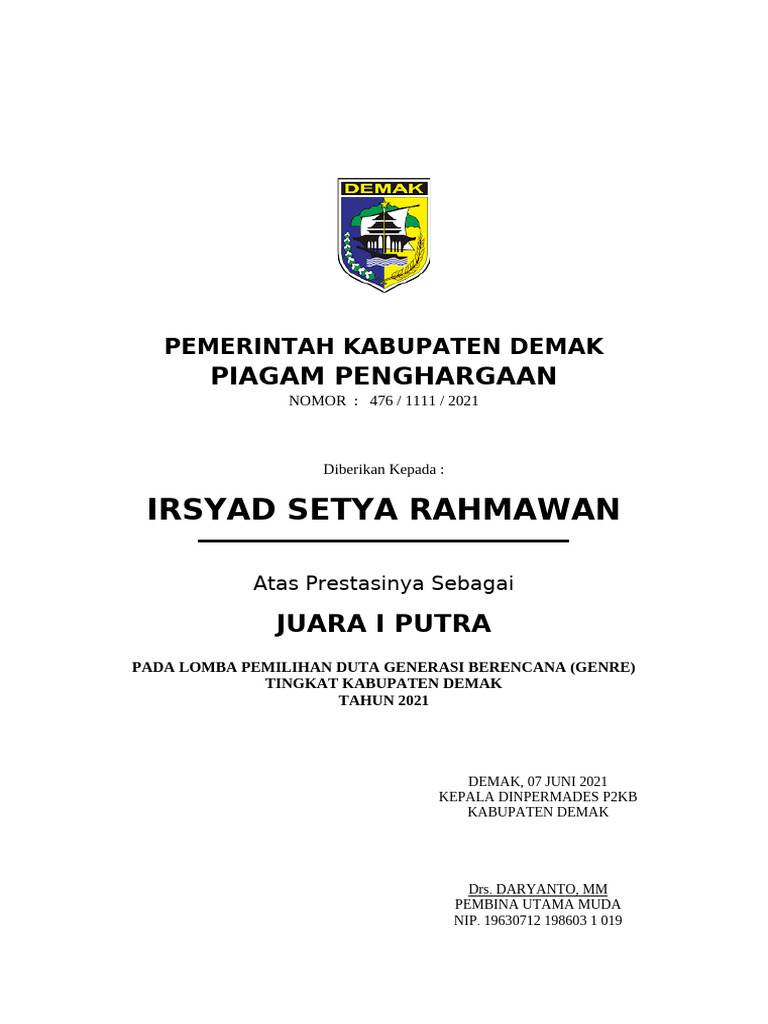 Piagam Peserta | PDF