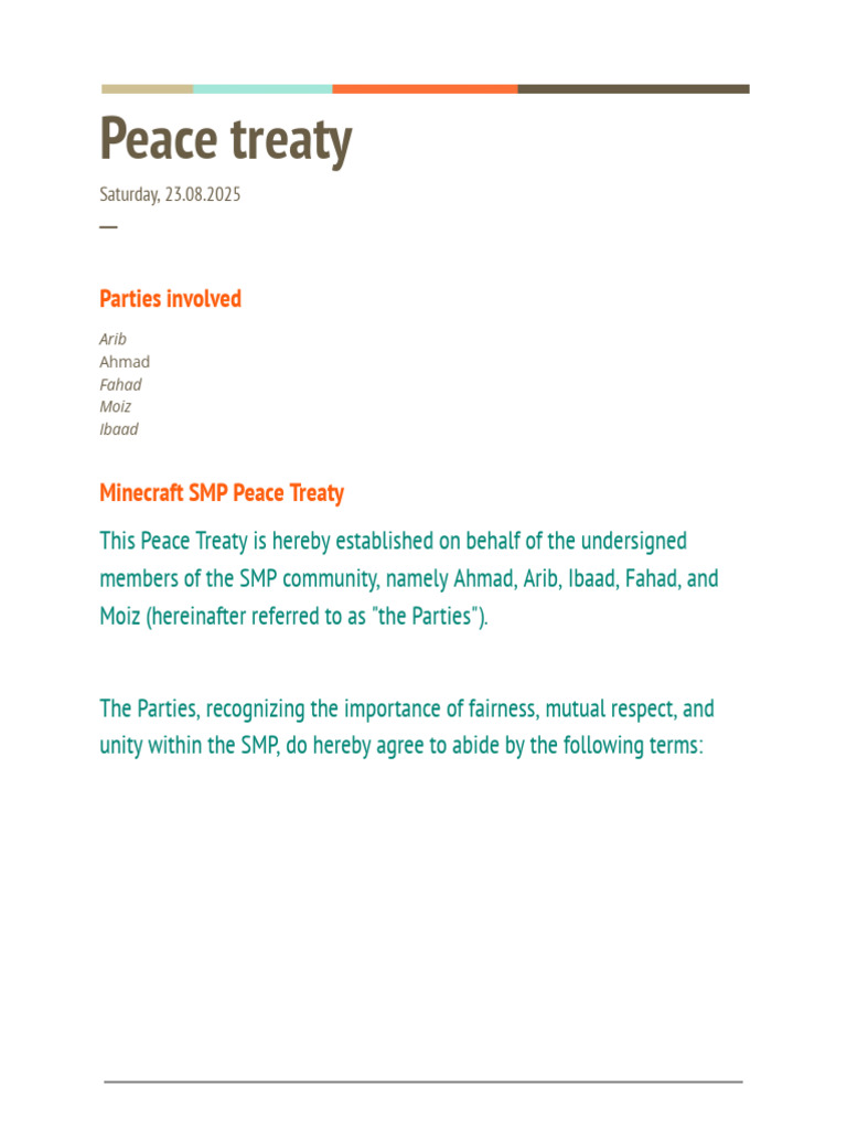 Minecraft SMP Peace Treaty Agreement | PDF