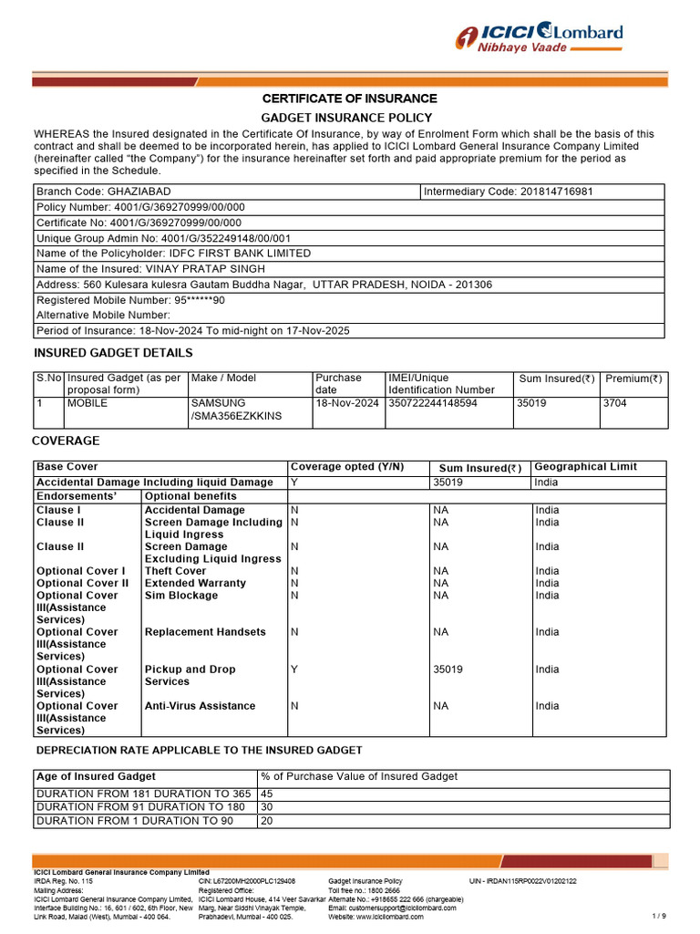Schedule and Wordings | PDF | Insurance | Indemnity