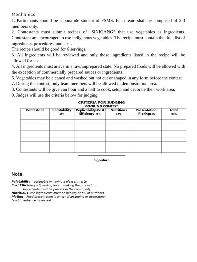 Cooking Contest Judging Criteria | PDF | Foods
