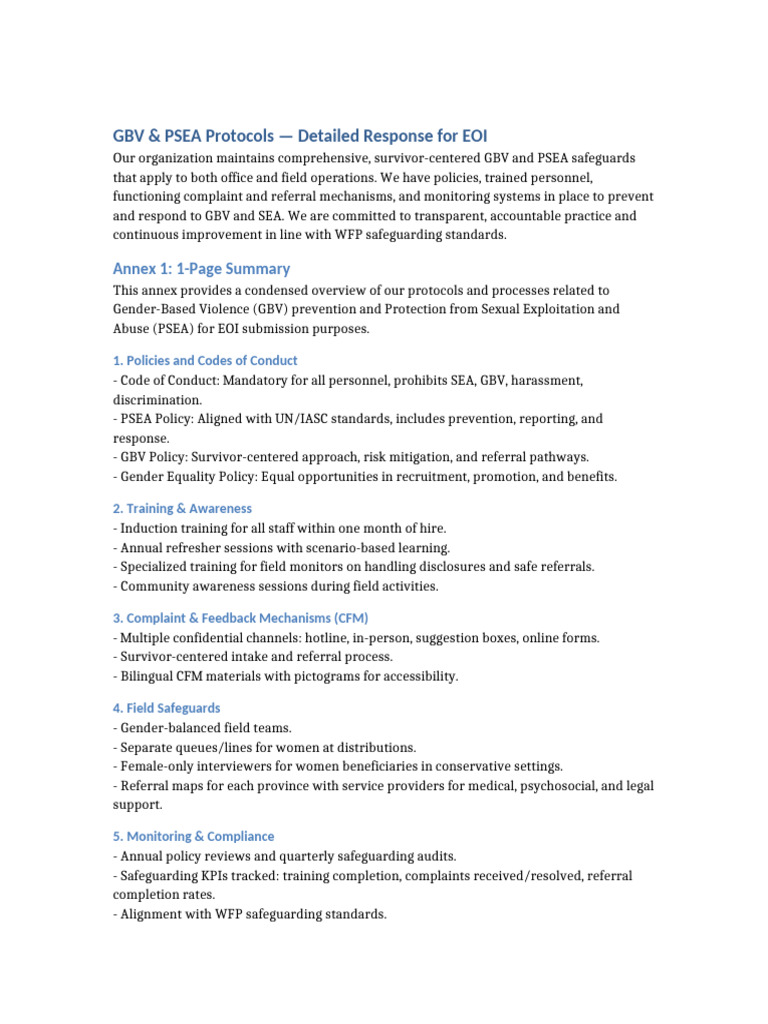 GBV Psea Eoi Response | PDF