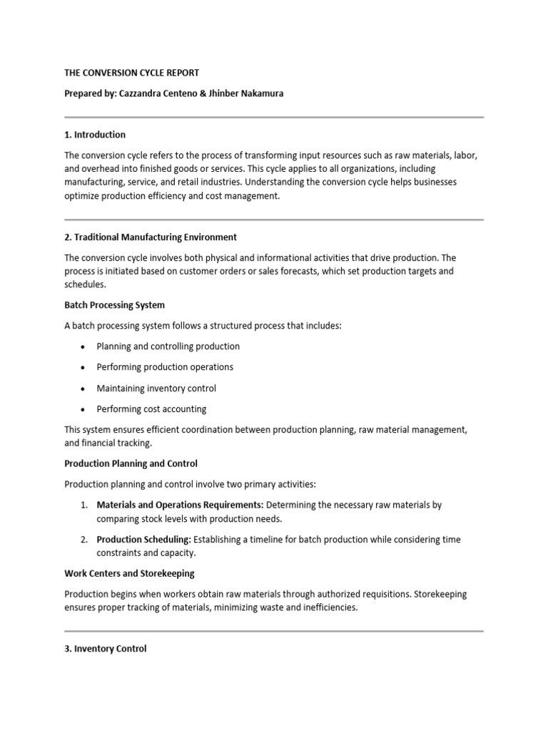 The Conversion Cycle Report | PDF | Inventory | Automation
