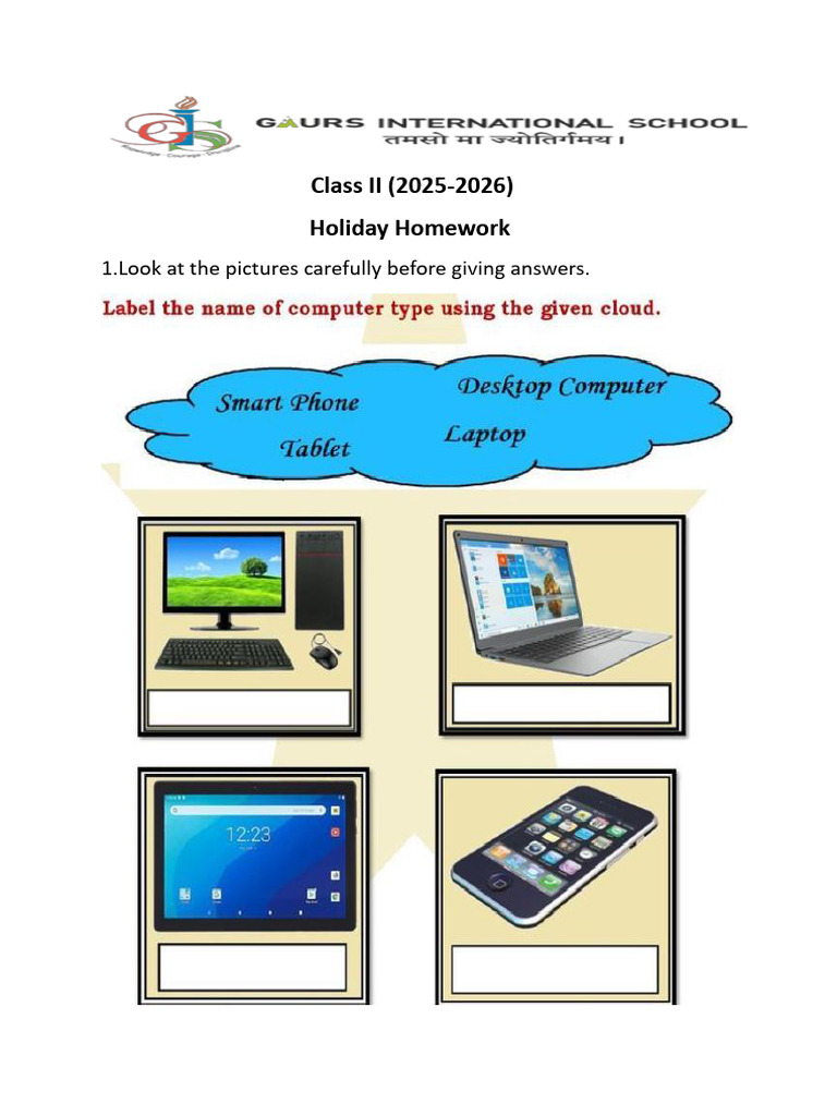 Class II Holiday Homework: Computer Uses | PDF