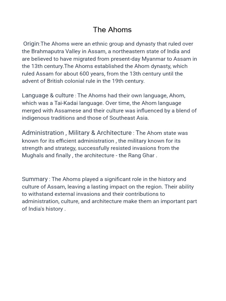 History of the Ahom Dynasty in Assam | PDF