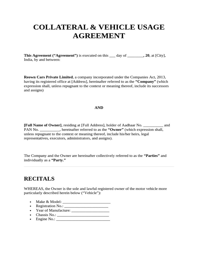 Vehicle Collateral Loan Agreement | PDF | Indemnity | Private Law