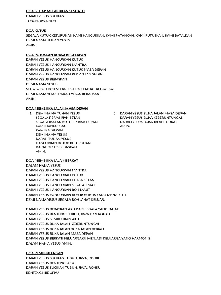 Doa Mengusir Setan dengan Darah Yesus | PDF