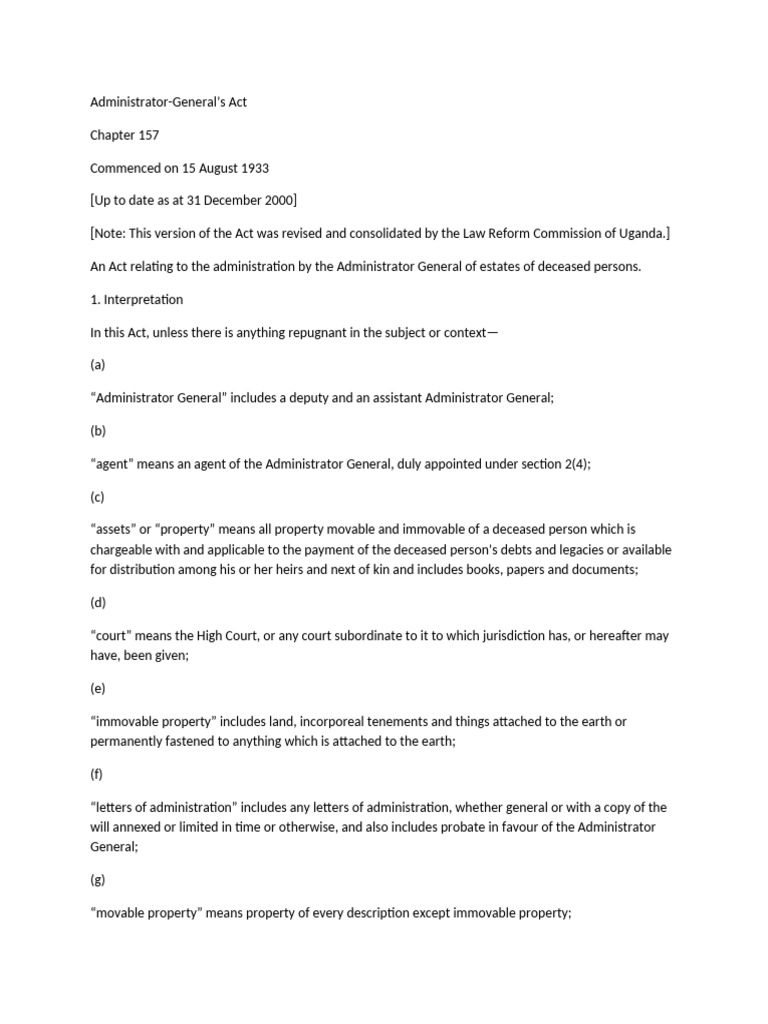 Administrator-General's Act Overview | PDF | Probate | Will And Testament