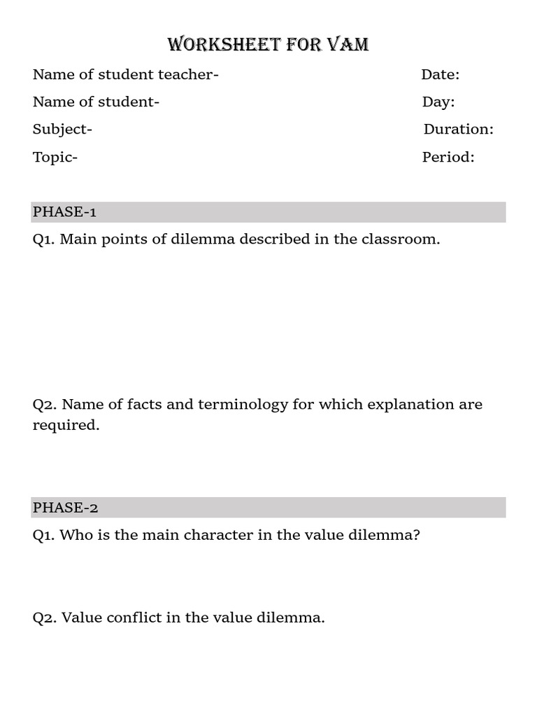 Value Analysis Worksheet for Teachers | PDF