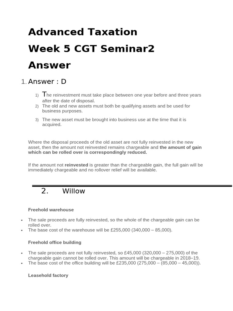 Week 5 CGT Relief Answer To Seminar 2 | PDF | Economies | Public Finance