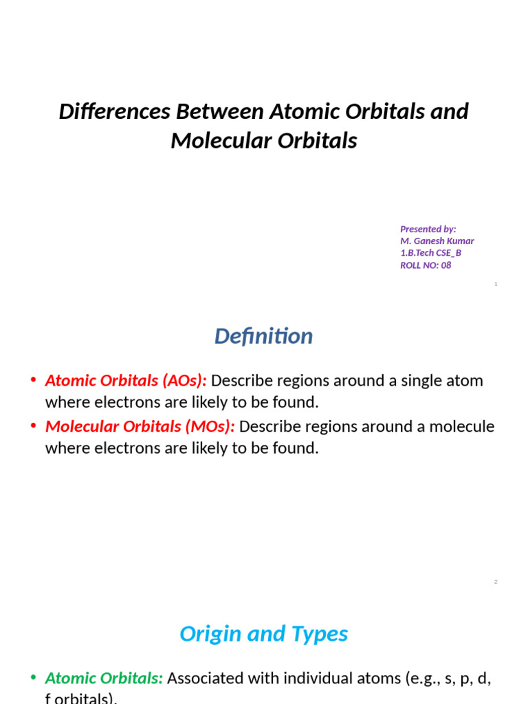 Differences Atomic Molecular Orbitals | PDF