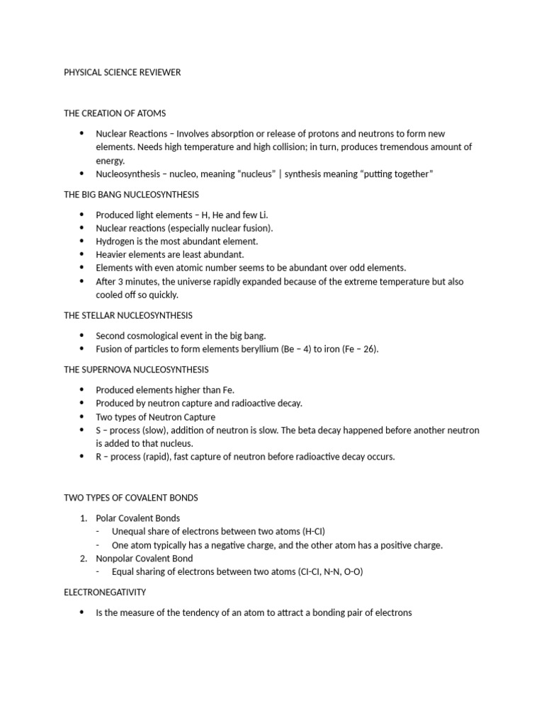 Physical Science: Atoms and Bonds Review | PDF | Chemical Polarity ...