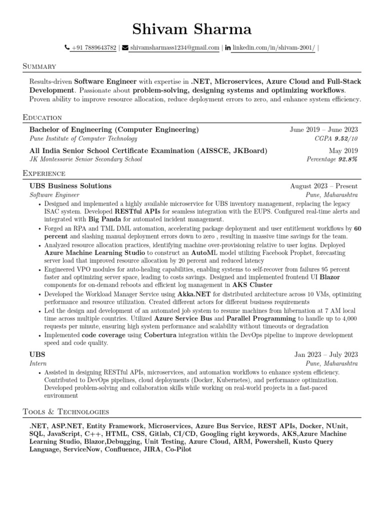 Software Engineer Resume: .NET & Azure Expertise | PDF | Microsoft ...