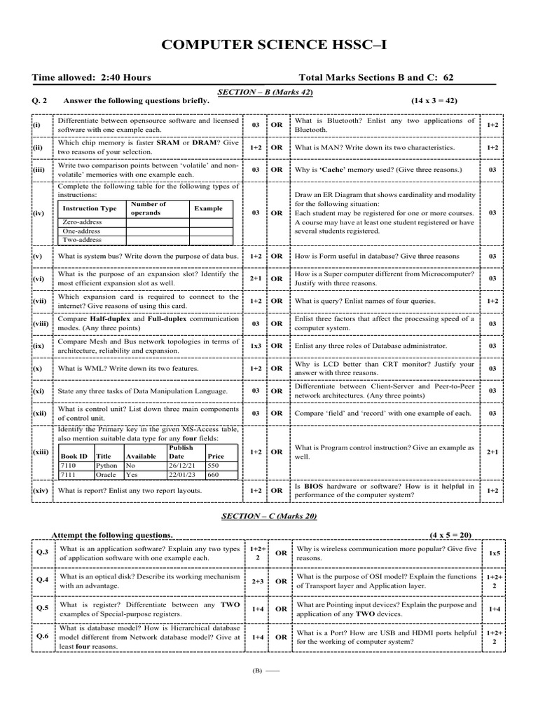 Computer Science HSSC-I Exam Guide | PDF | Computer Memory | Databases