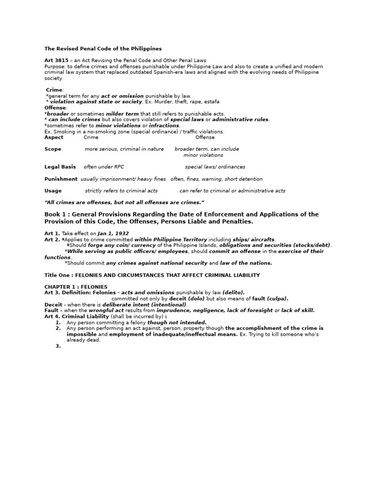Overview of the Revised Penal Code | PDF | Crimes | Crime & Violence