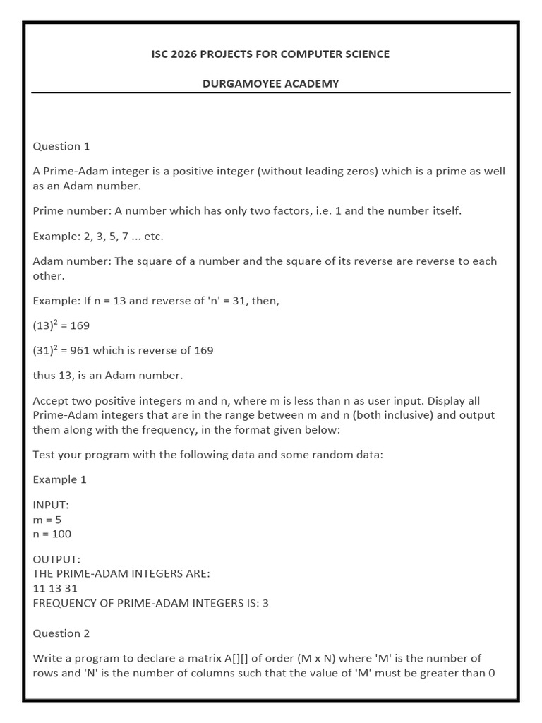 ISC 2026 Computer Science Projects | PDF | Numbers | Integer