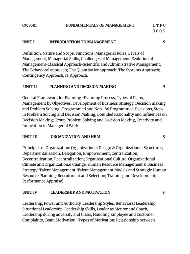 CW3501 Management Fundamentals Overview | PDF | Leadership | Motivational