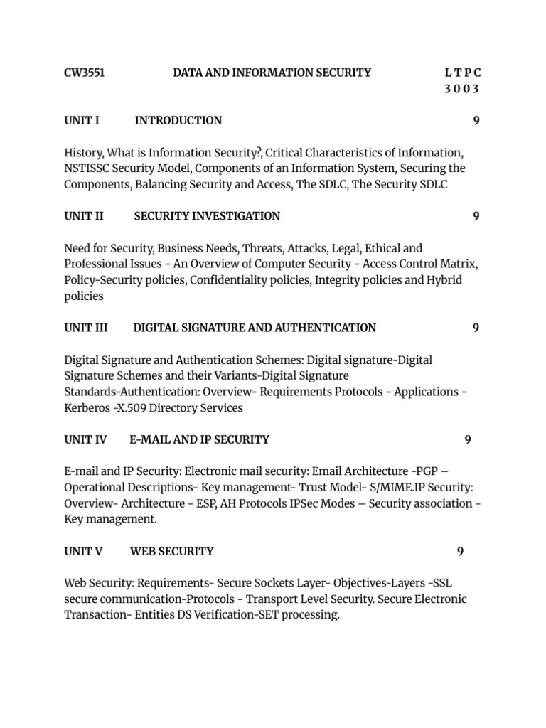 Cw3551-Data and Information Security Syllabus | PDF