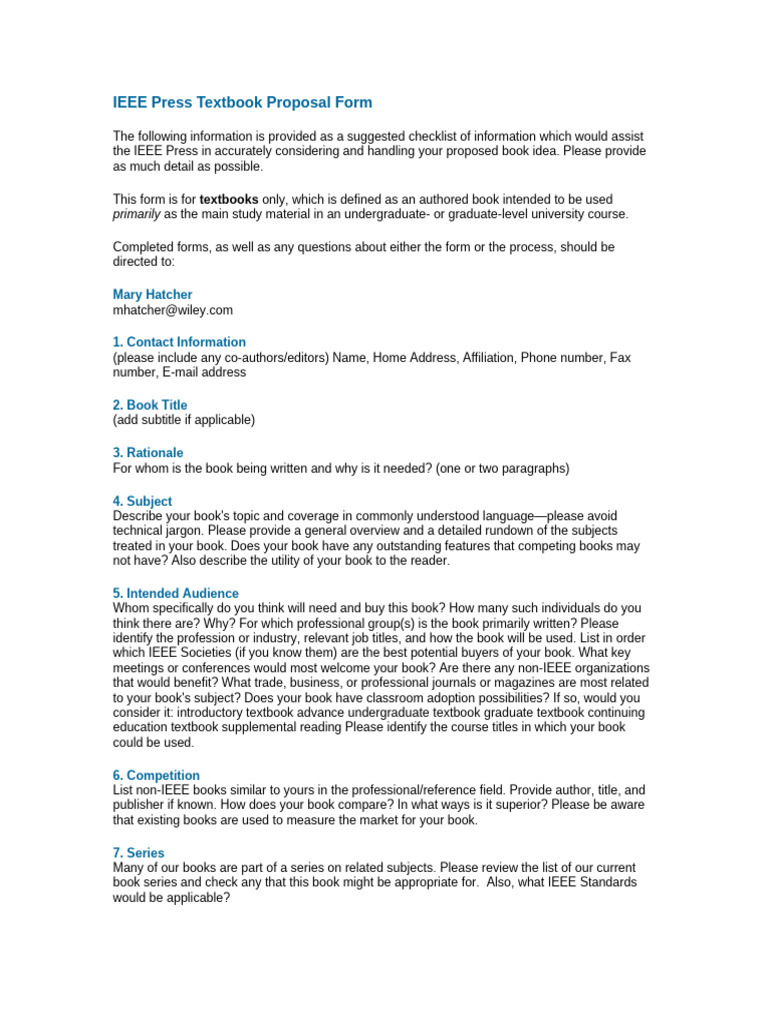 IEEE Press Textbook Proposal Form | PDF | Books | Textbook