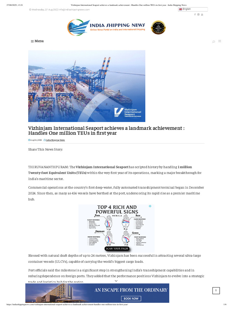 Vizhinjam International Seaport Achieves A Landmark Achievement ...