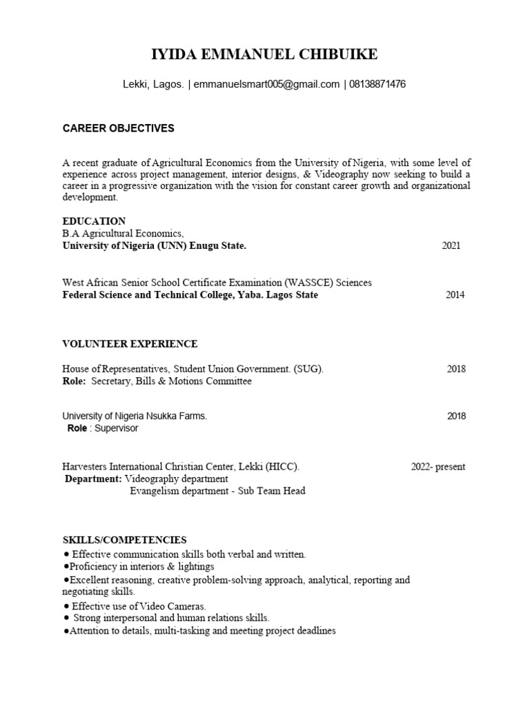 Iyida Emmanuel's CV 1. 1 | PDF