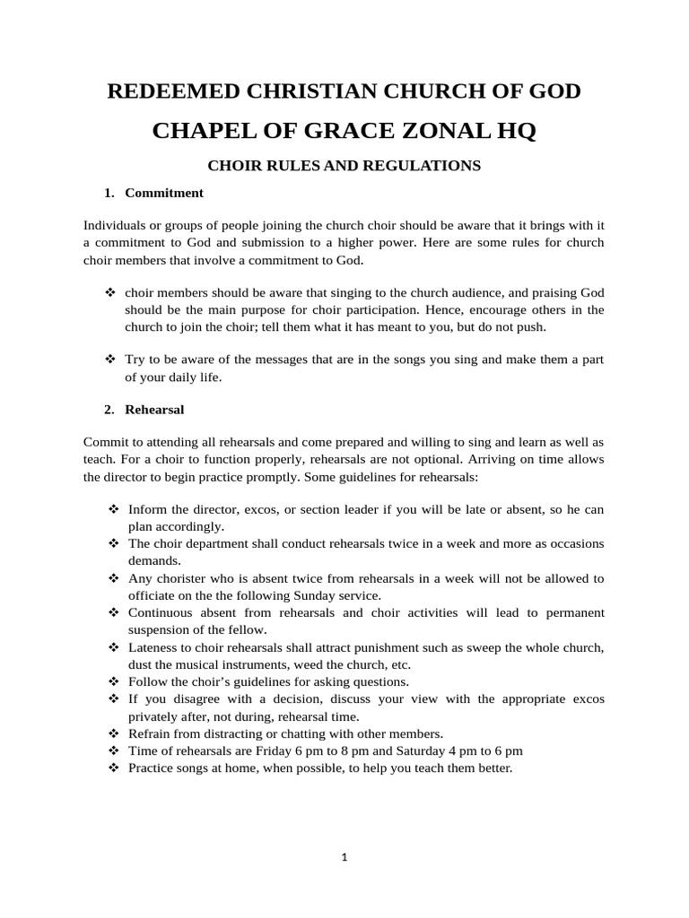 RCCG Choir Rules and Regulations | PDF | Choir | Clothing