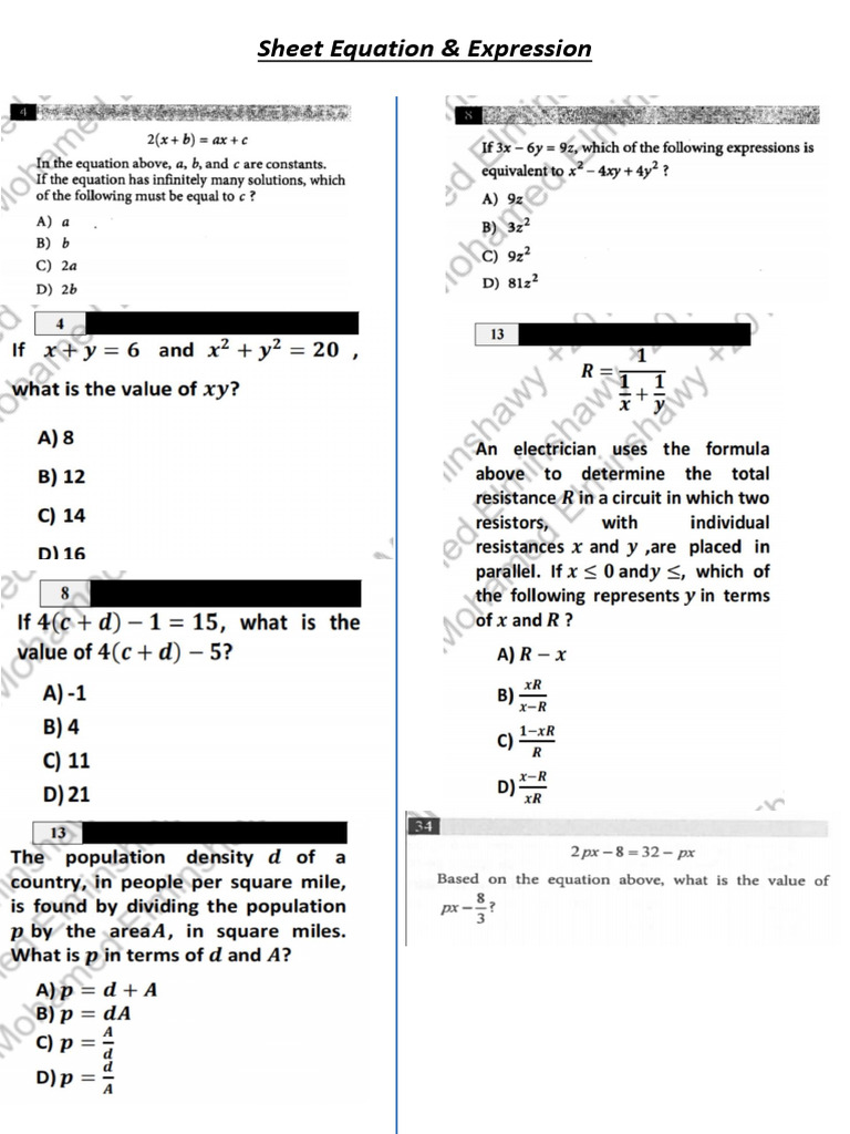 Equation Manipulation 042424 | PDF
