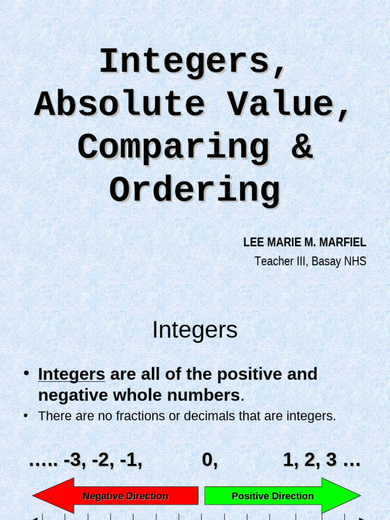 Integers Absolute Value | PDF | Numbers | Integer