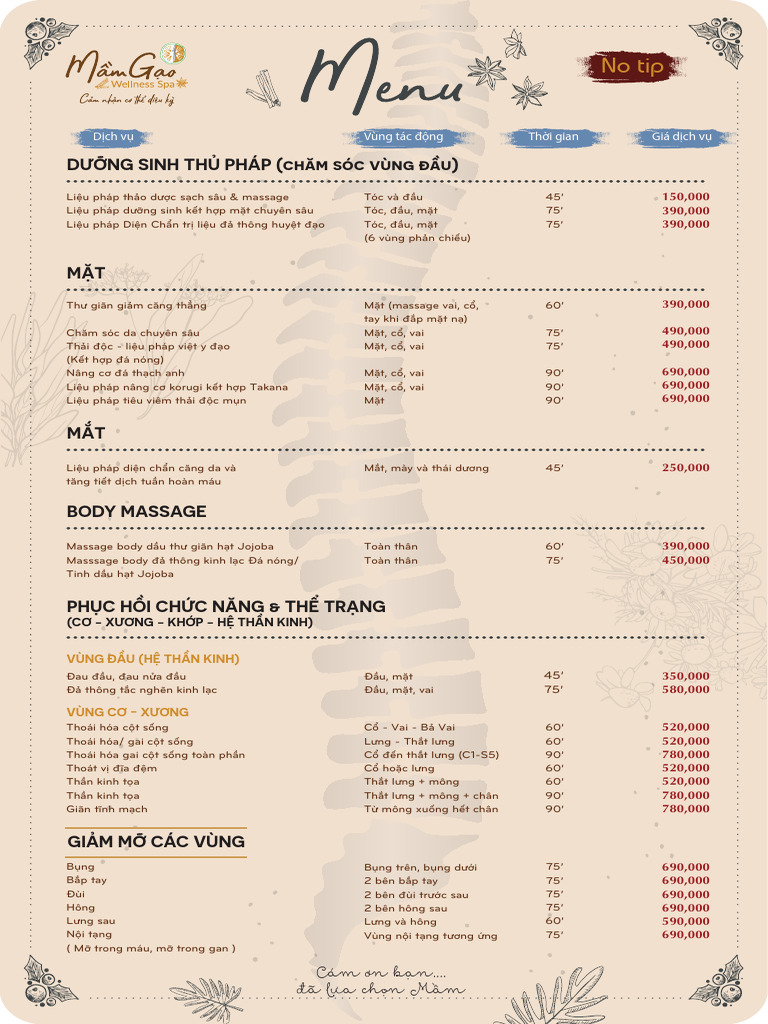 Menu Mầm Gạo Wellness | PDF