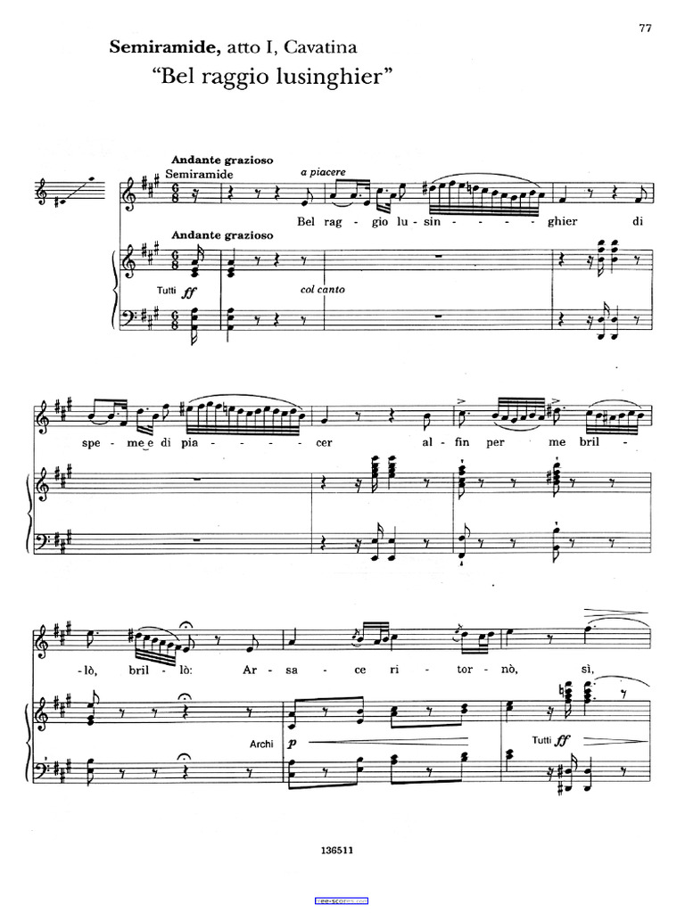 Rossini Gioacchino - Bel Raggio Lusinghier Cavatina-SEMIRAMIDE | PDF