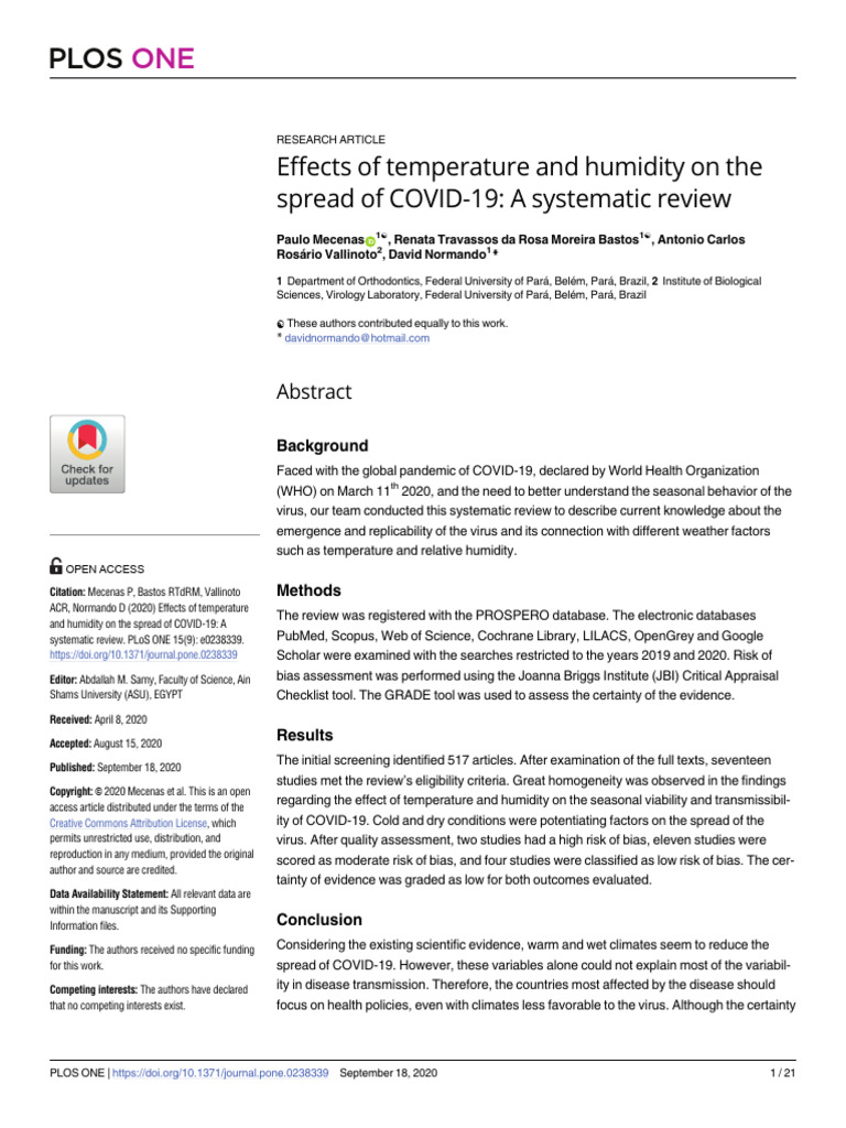 COVID-19 Spread: Temperature & Humidity Effects | PDF | Systematic ...