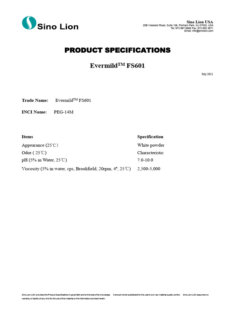 SPEC Evermild FS601 July2011 | PDF