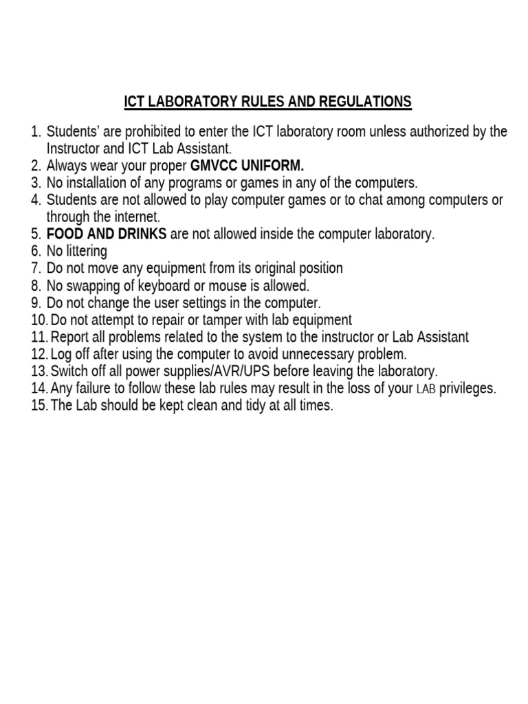Computer Lab Rules and Regulations | PDF