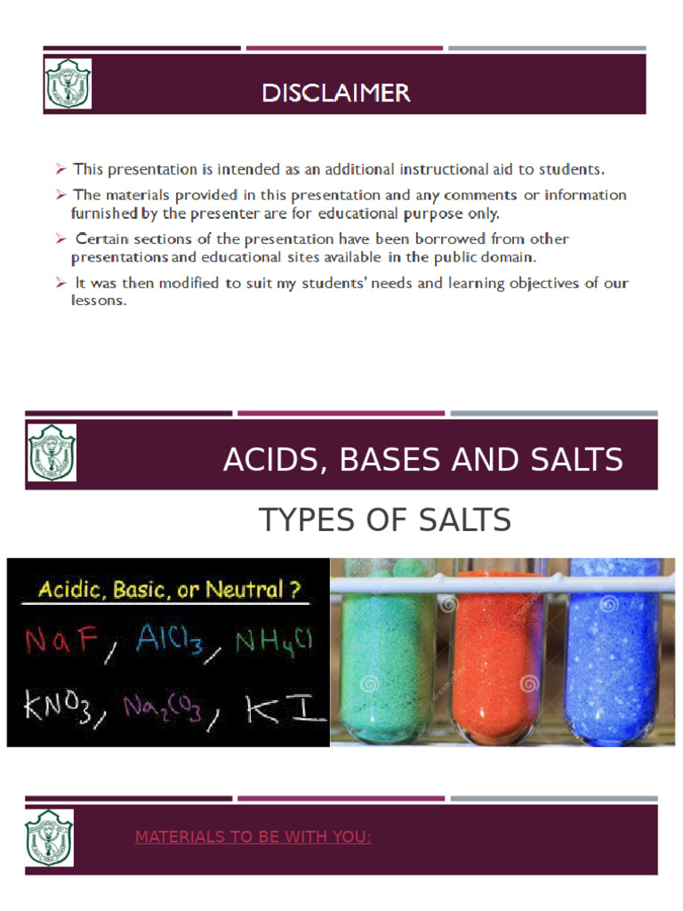 Types of Salts in Acids and Bases | PDF | Salt (Chemistry) | Acid