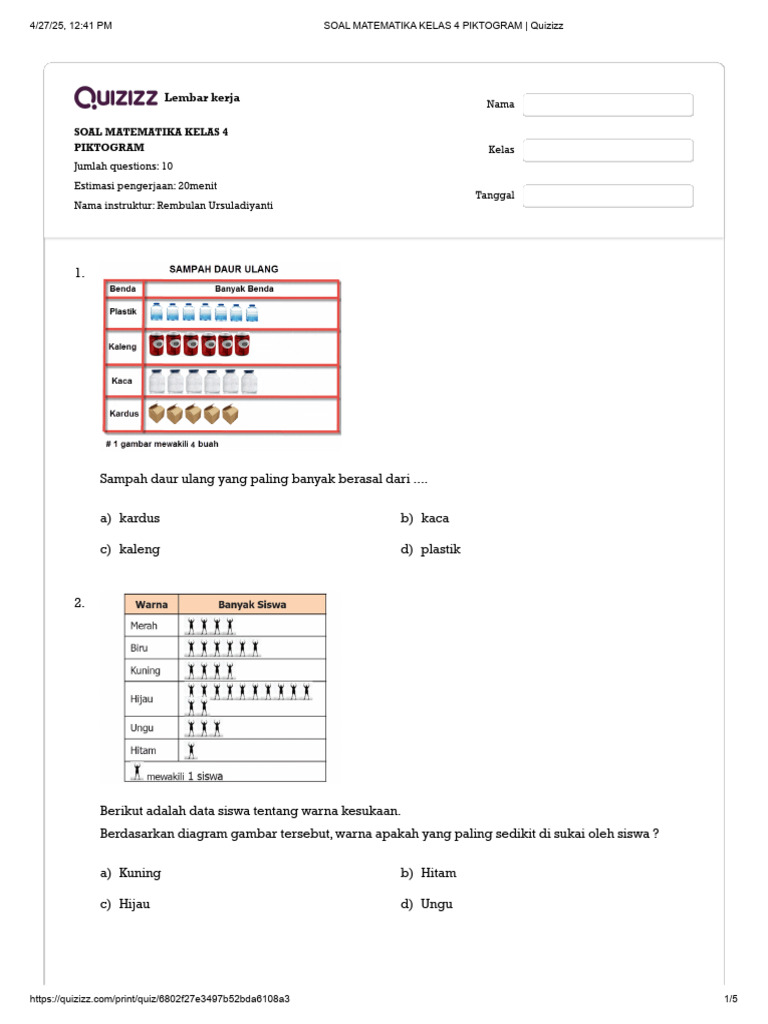 Soal Matematika Kelas 4 Piktogram | PDF