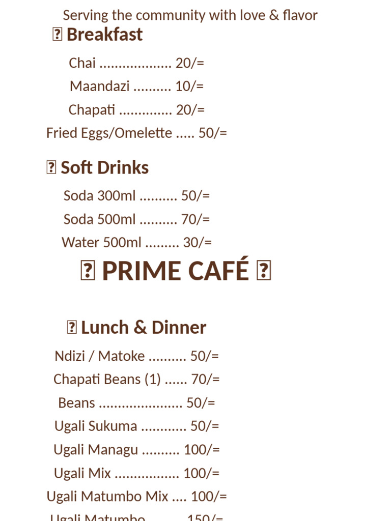 Prime Café Menu Overview | PDF