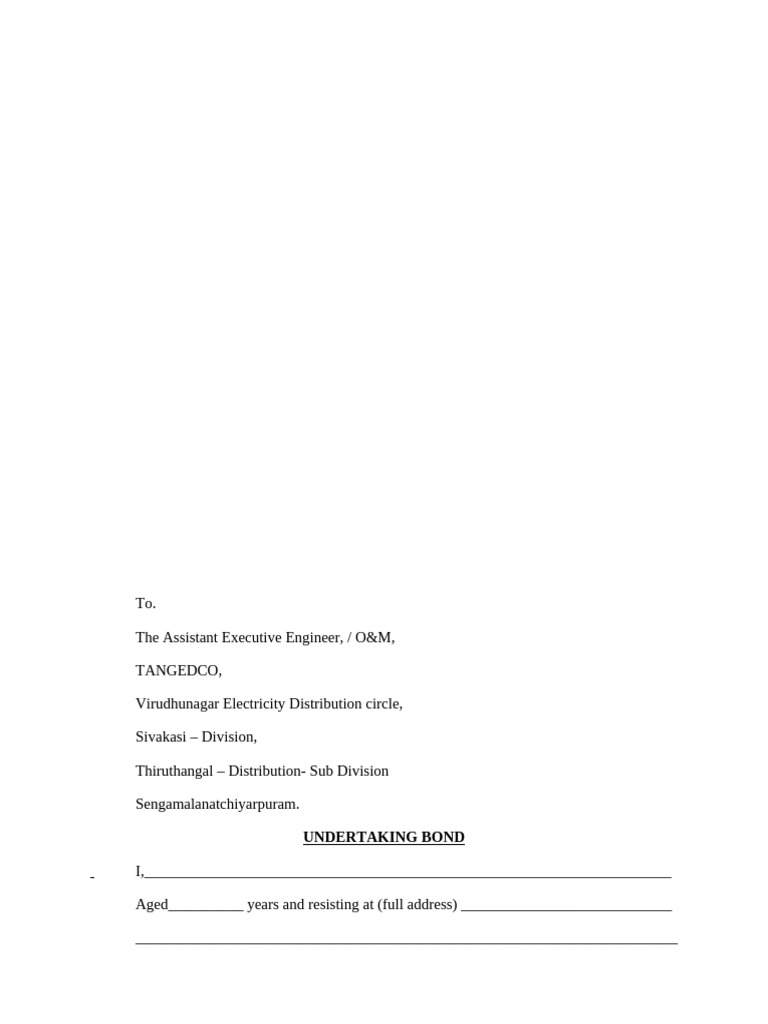 TNEB Temporary Connection Undertaking Form | PDF
