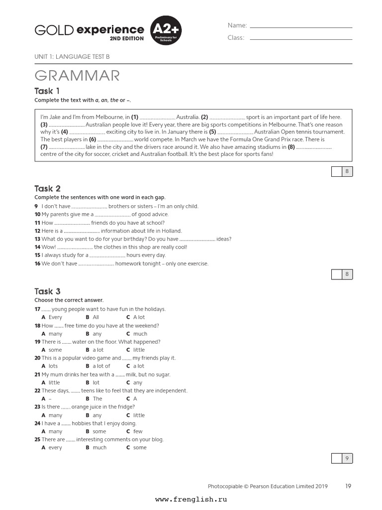 Unit 1 Review B Gold Experience A2Plus Teachers Resource | PDF