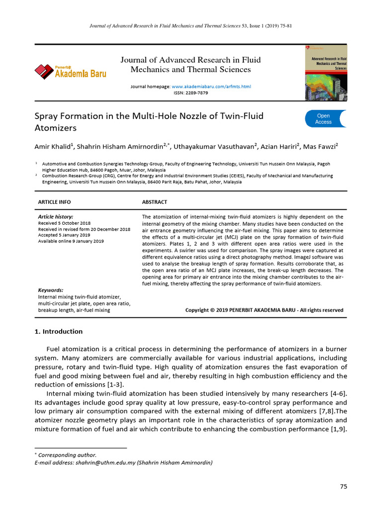 Multi-Hole Nozzle Spray Formation Study | PDF | Soft Matter | Fluid ...