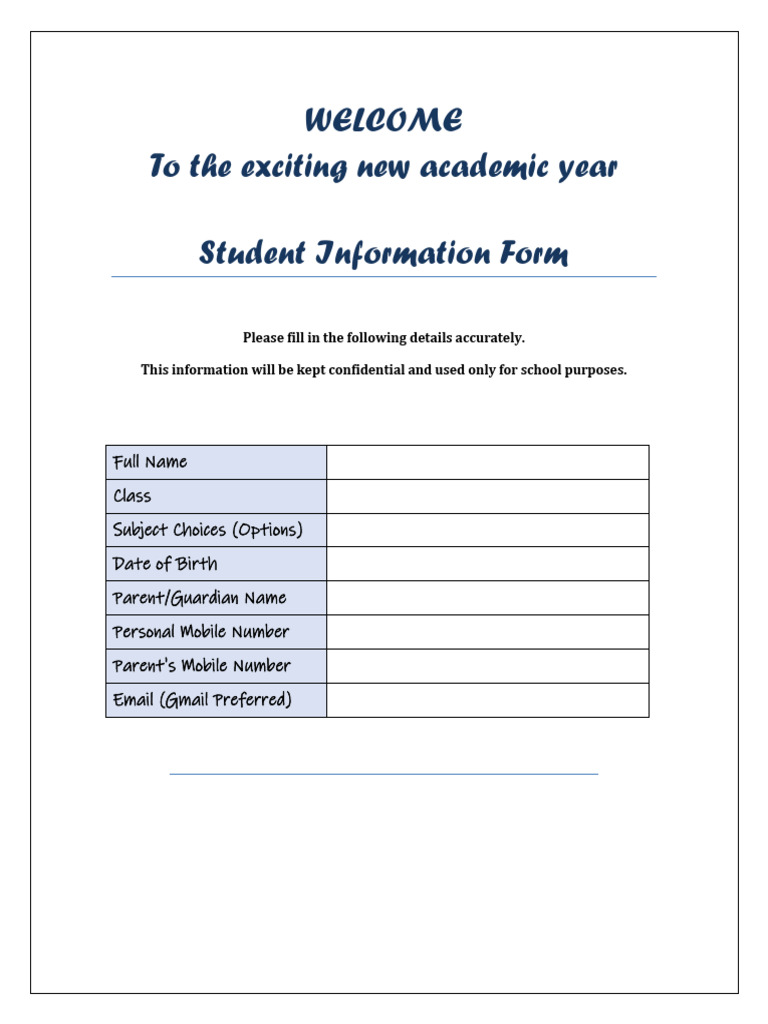 Student Information Form | PDF