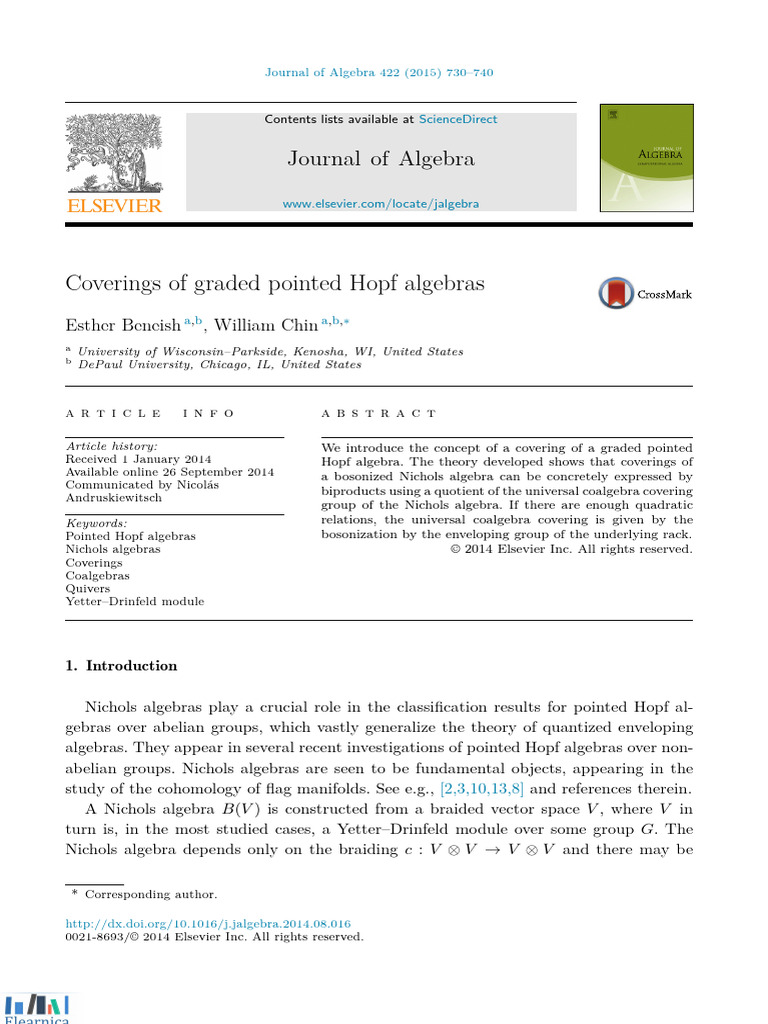 (Elearnica - Ir) - Coverings of Graded Pointed Hopf Algebras | PDF ...