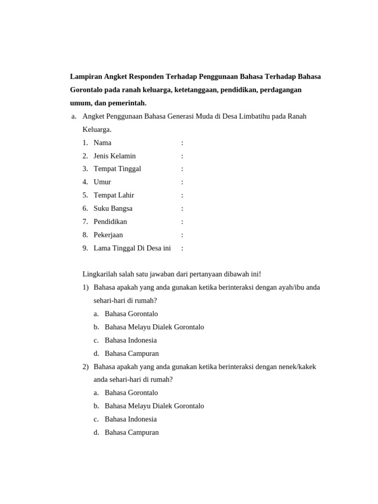 Lampiran Angket Responden | PDF
