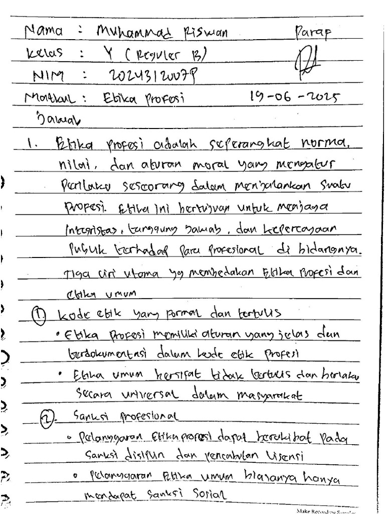 Uas Etika Profesi Muhammad Riswan (2024312007P) Kelas Y (Reg B) Prodi ...