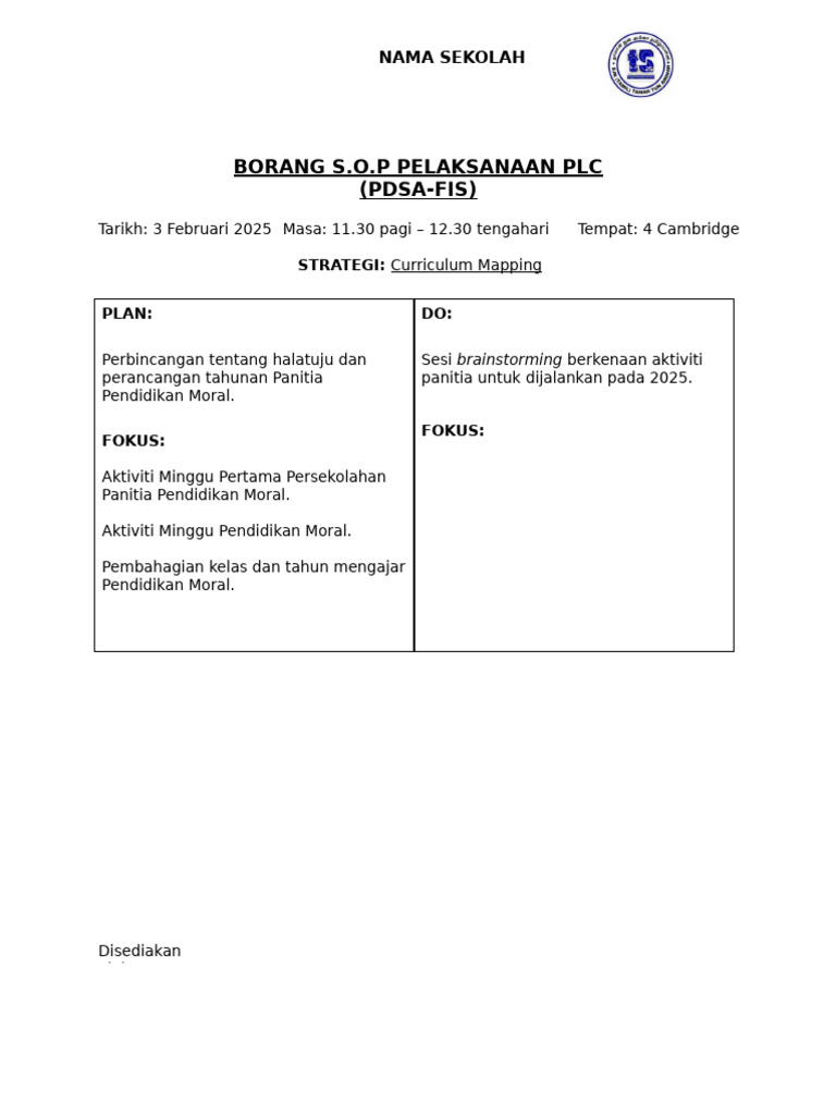 Borang Sop Plc Ppdjb & Template | PDF