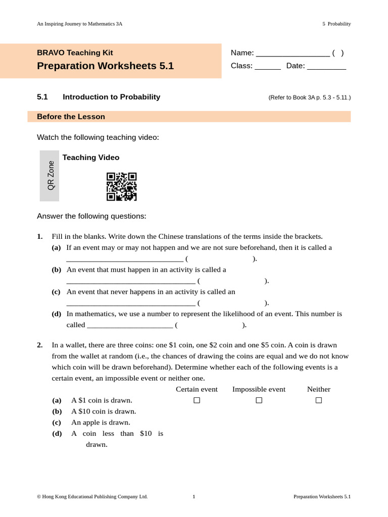 Probability Teaching Kit for 3A | PDF | Probability | Applied Mathematics