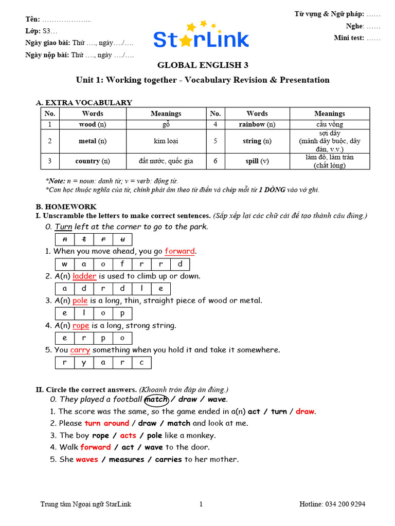 KEY Foreign Teacher S3 W3 U1 Vocabulary Revision & Presentation | PDF