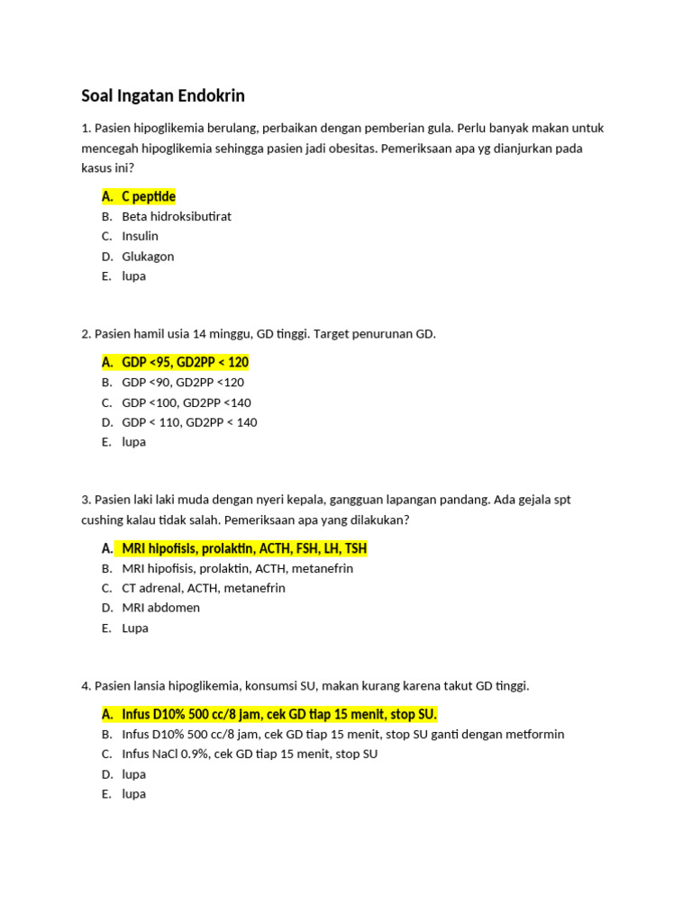 Soal Ingatan Endokrin 50 + Jawaban | PDF