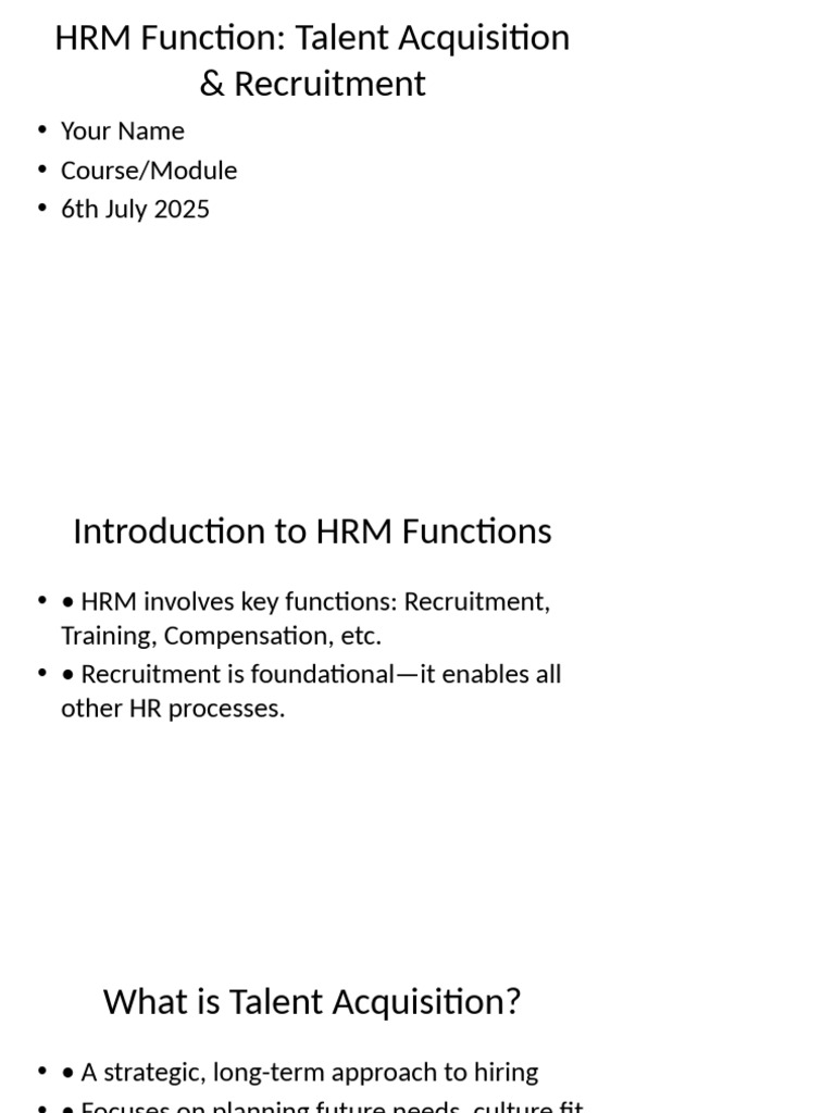 HRM Function Talent Acquisition Presentation Masters | PDF