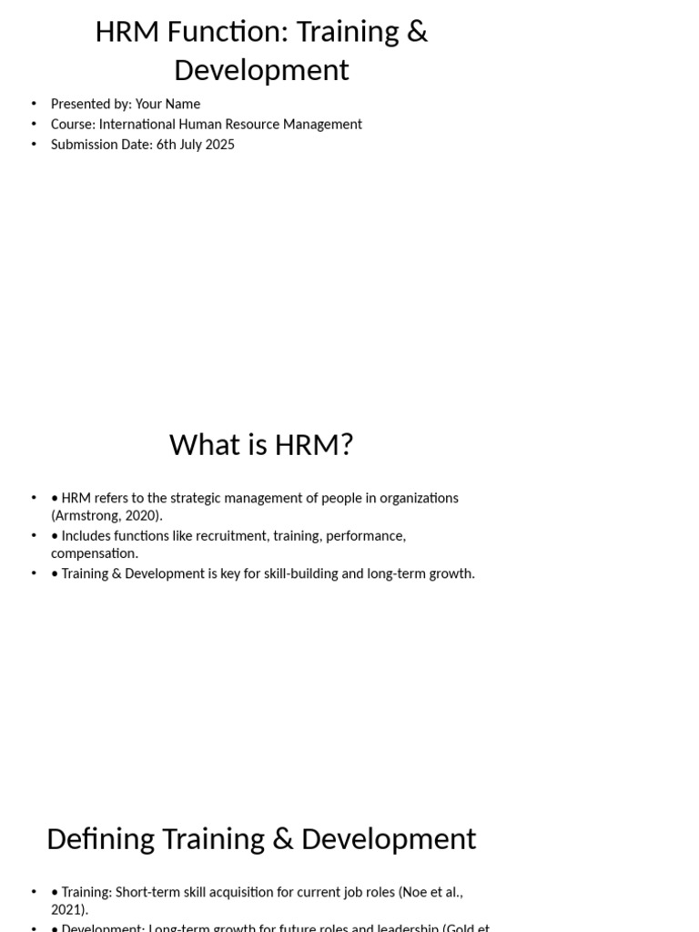 HRM Training & Development Overview | PDF | Human Resource Management ...
