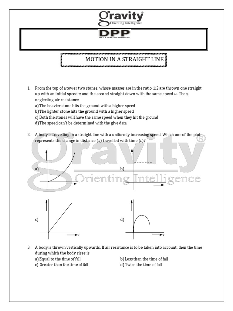Motion in 1D DPP 1 Min | PDF | Acceleration | Force